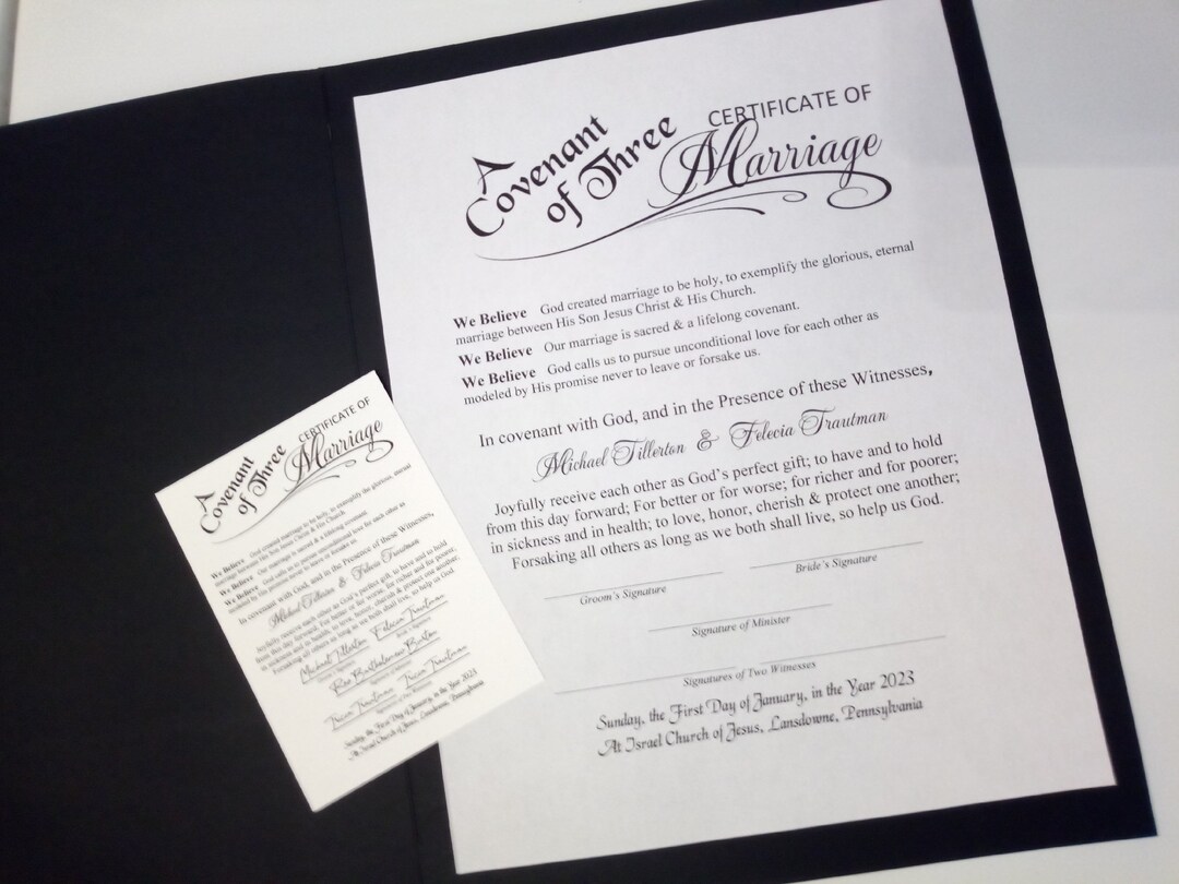 A Covenant of Three Certificate of Covenant Marriage/8.5x11/printed on ...