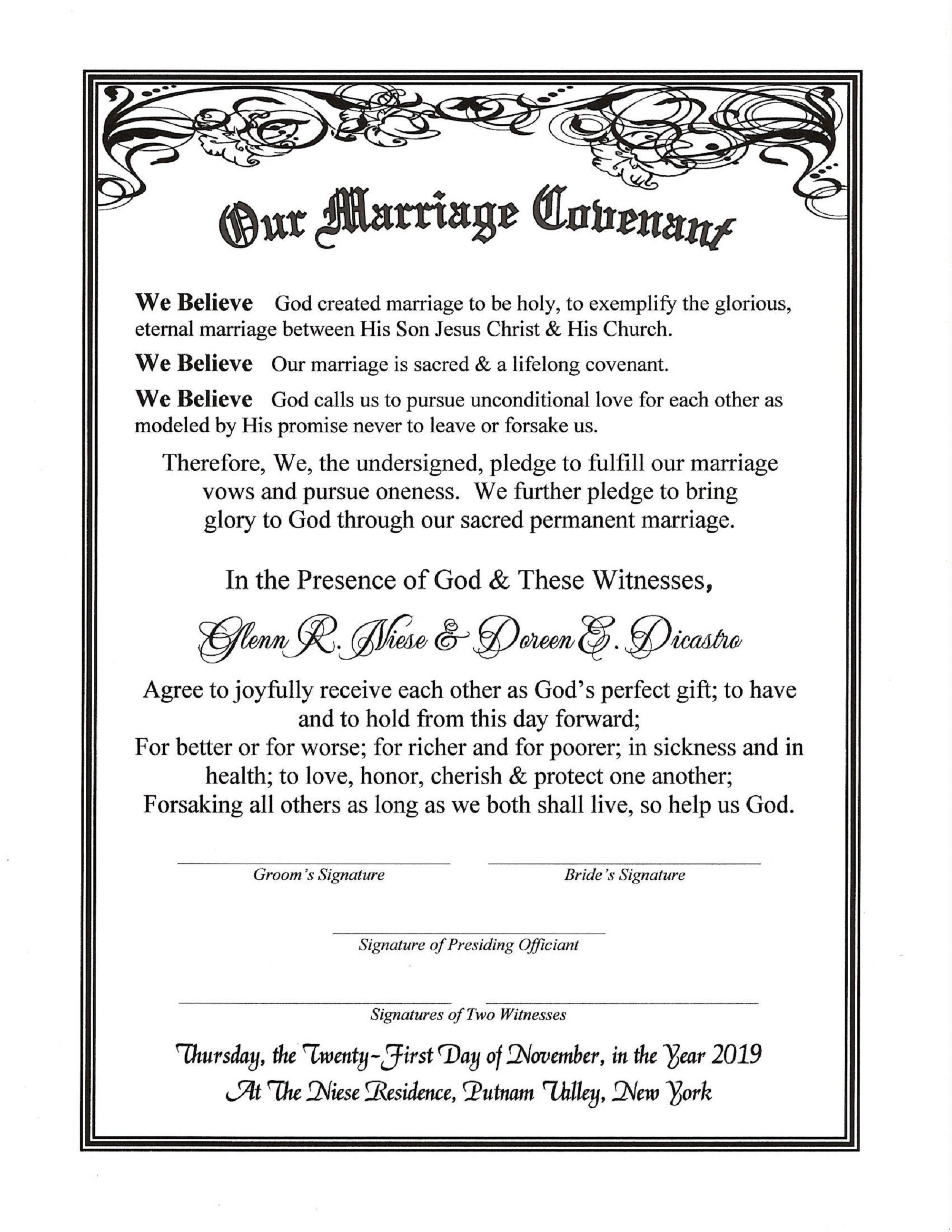 With Reverent Hearts Certificate of Covenant Marriage/optional ...