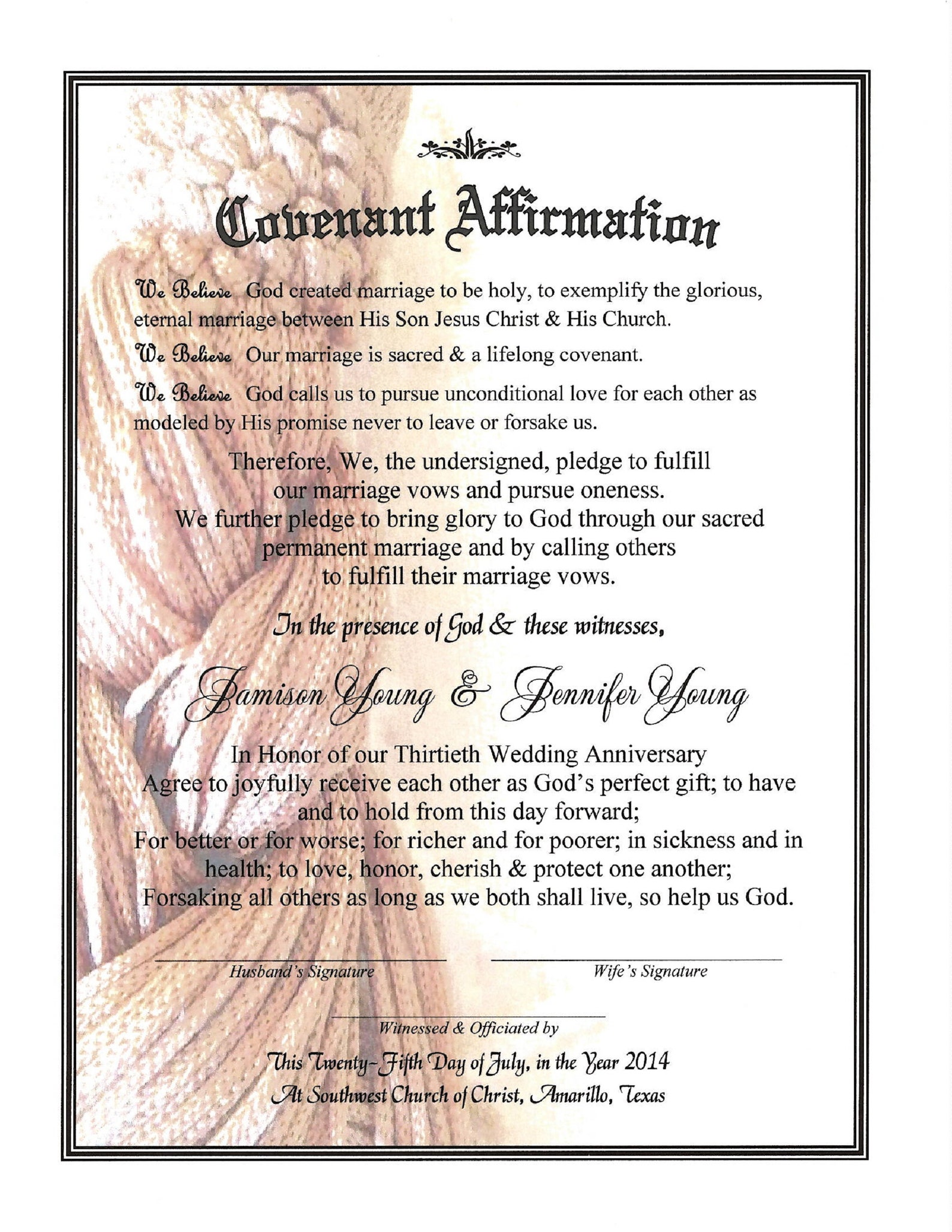 Marriage Covenant Renewal Certificate, Linen Cardstock - Etsy