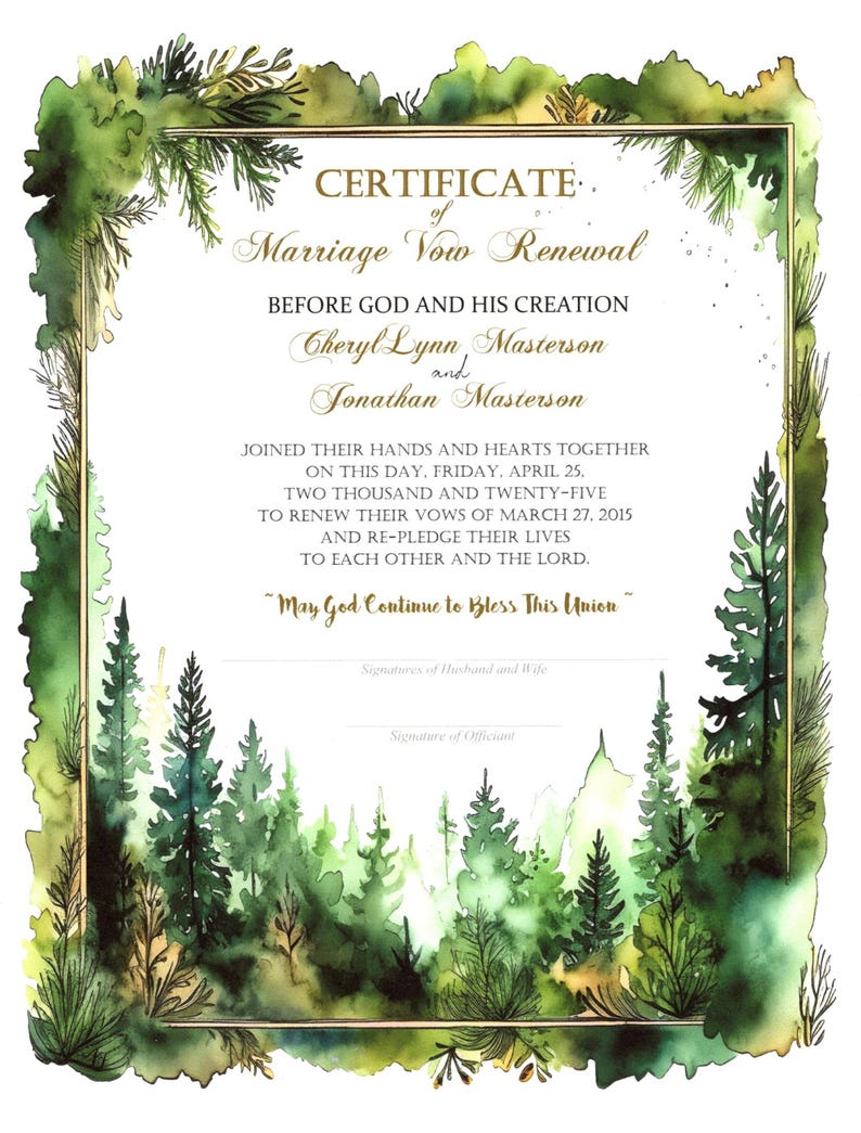 Watercolor Marriage Vow Renewal Certificate (8.5x11) - Etsy