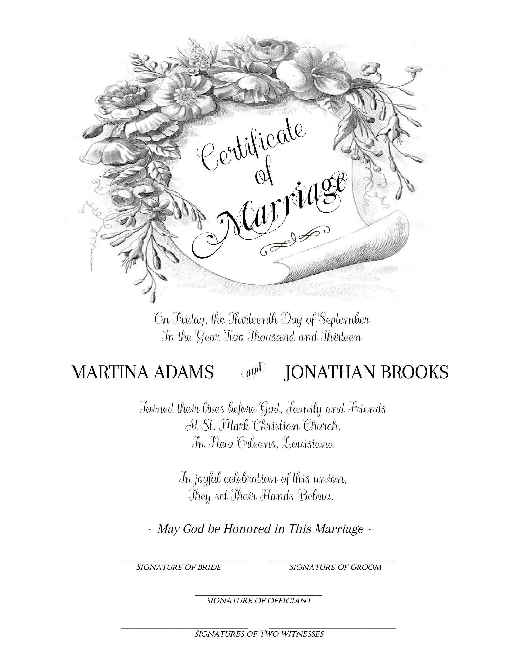 Royal Vintage Announcement Certificate of Marriage Template 8.5x11/easy ...