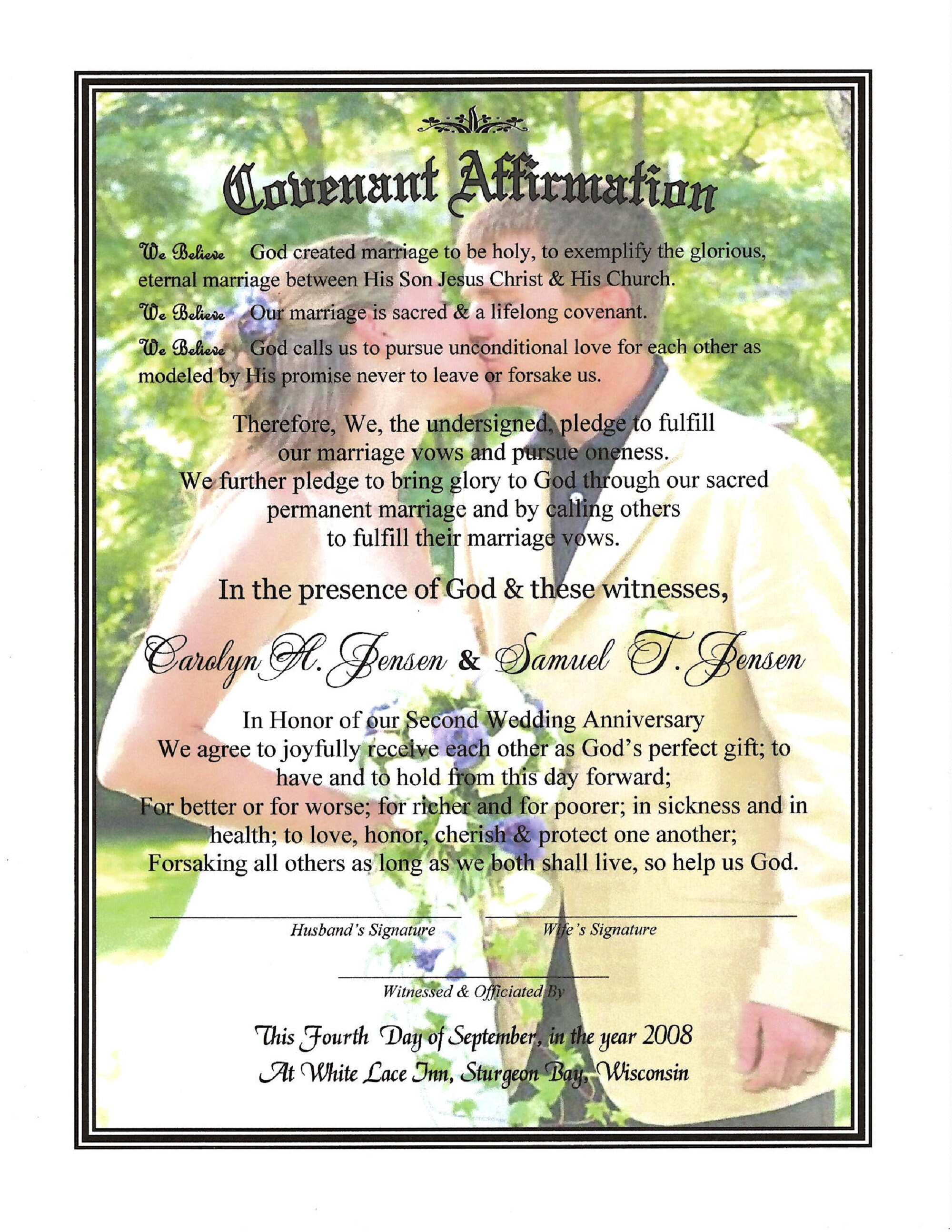 Couples Portrait Marriage Covenant Renewal Certificate/optional ...