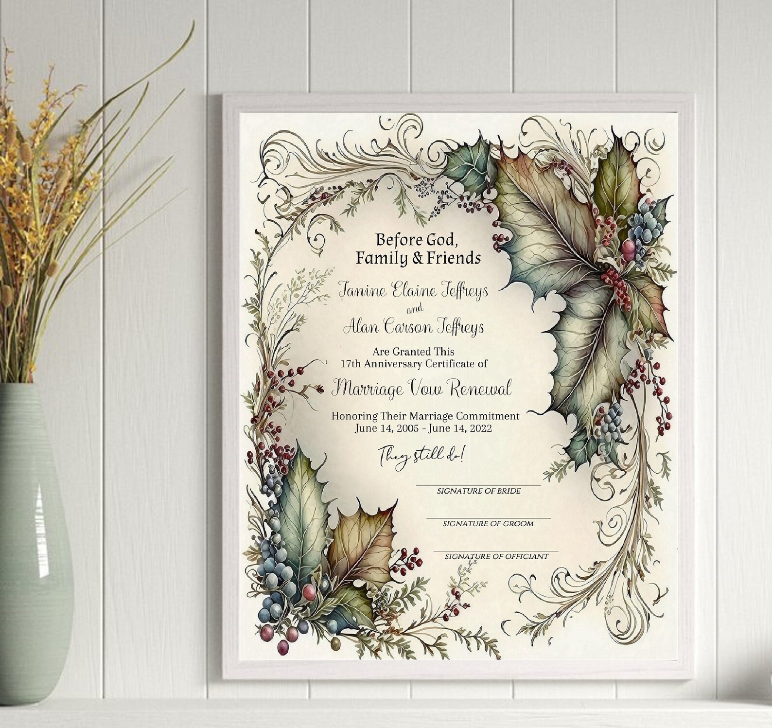 The Glory of Nature and Love Marriage Vow Renewal Certificate Template ...