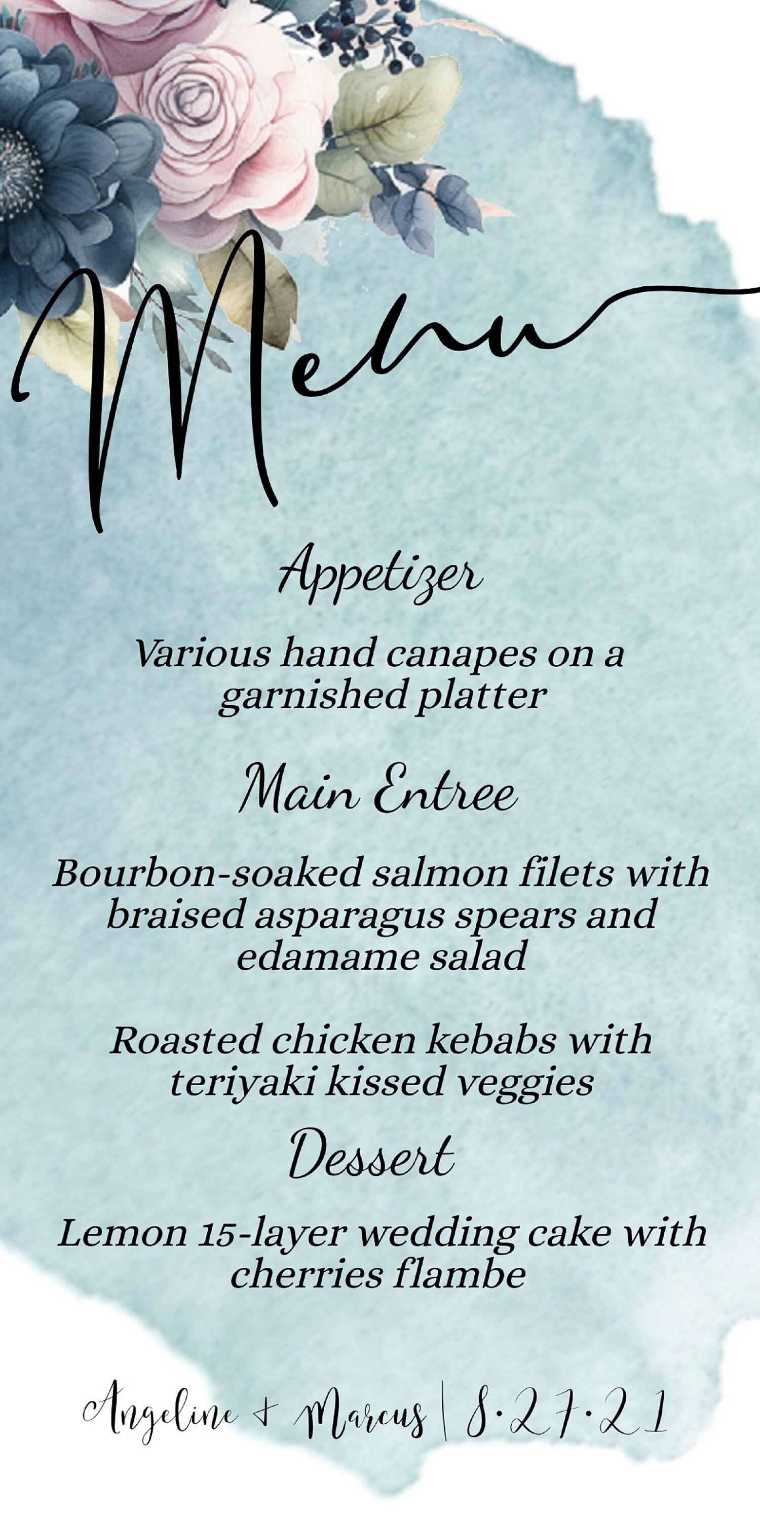 Treasure of My Heart Reception Menu Card 4x8 Template Dc/easy Corjl ...