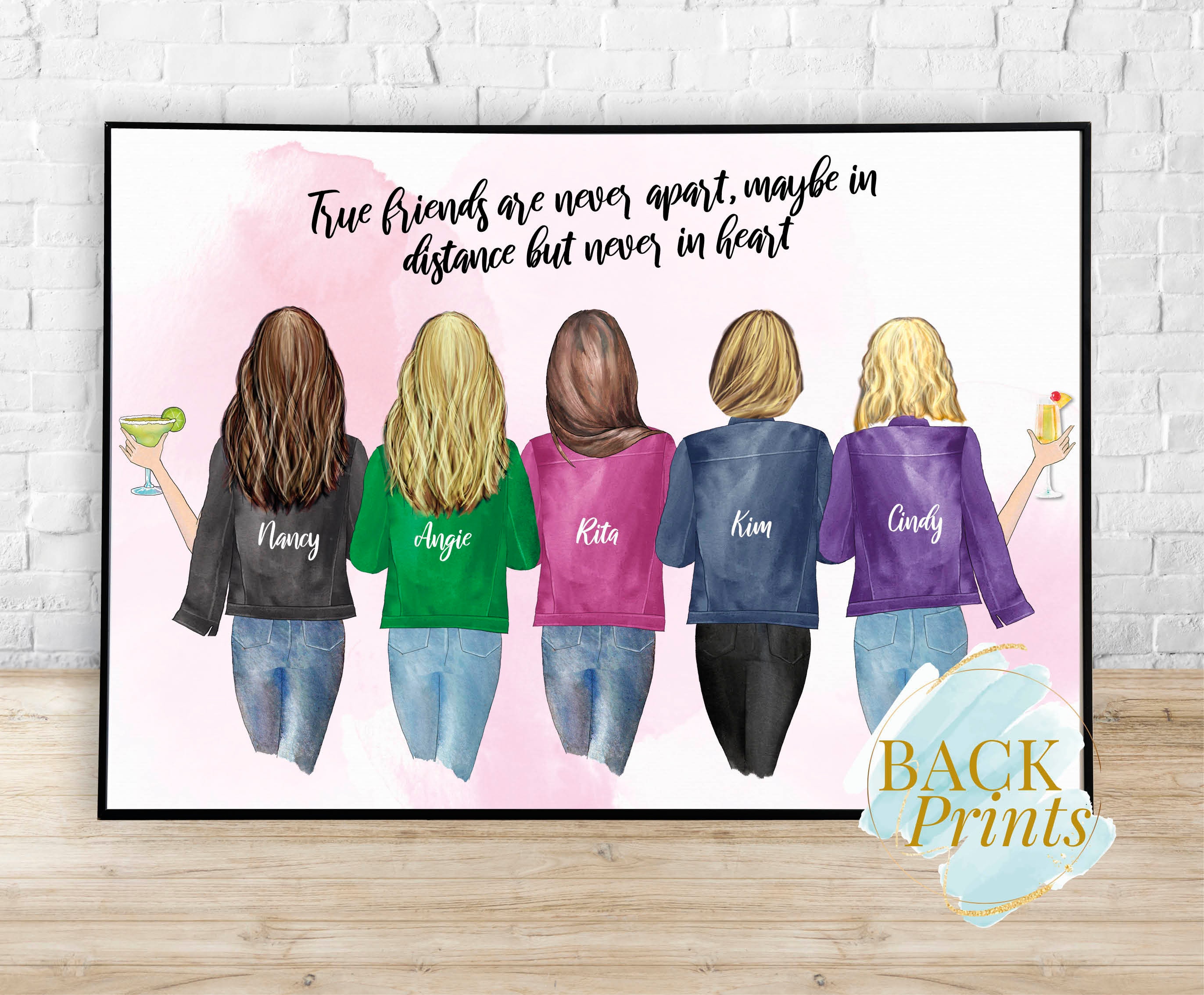 5 Best friends gift Friendship print Custom portrait 3 best | Etsy