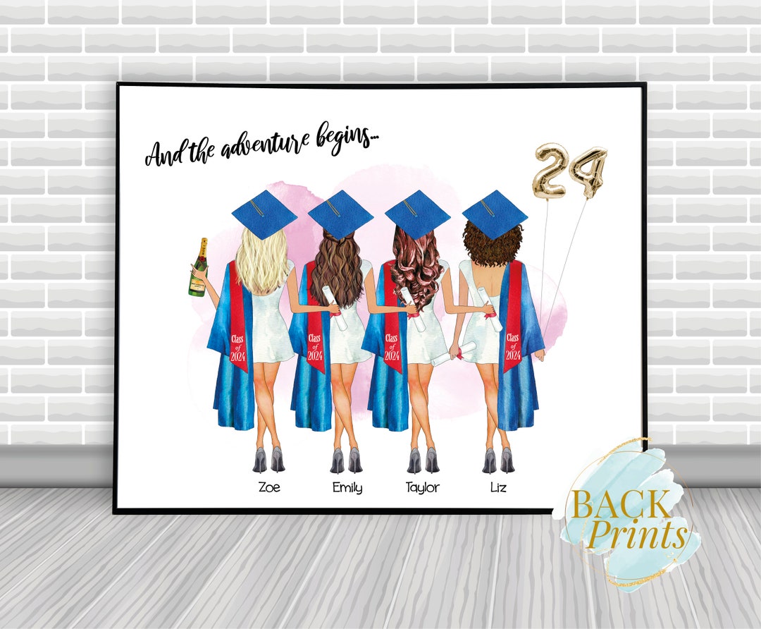 Graduation Print, 4 Graduates Print, Personalized University Gift ...