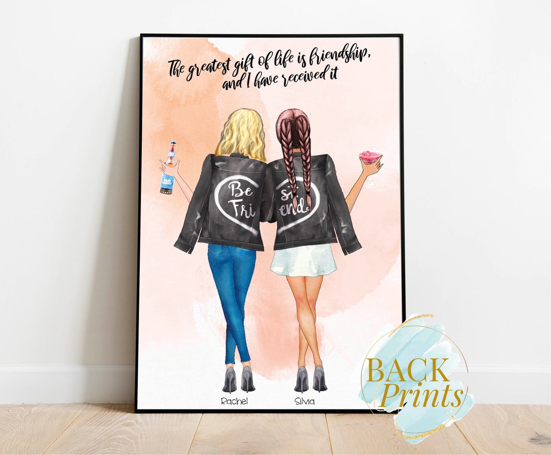 Best Friends Gift - Custom Portrait for 2 Best Friends - Personalized ...