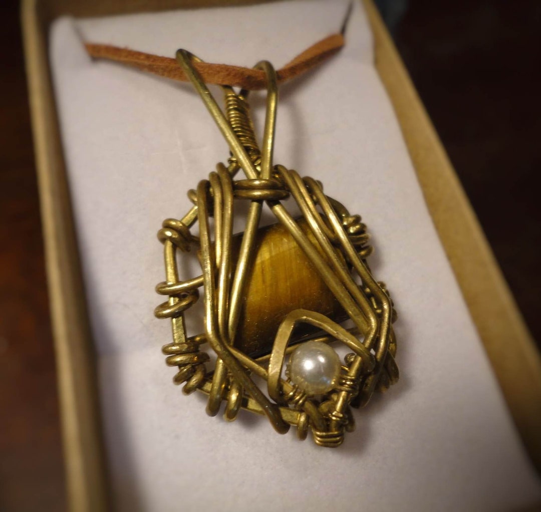 Geometrische weven hanger tijgeroog ruwe messing draad - Etsy Nederland