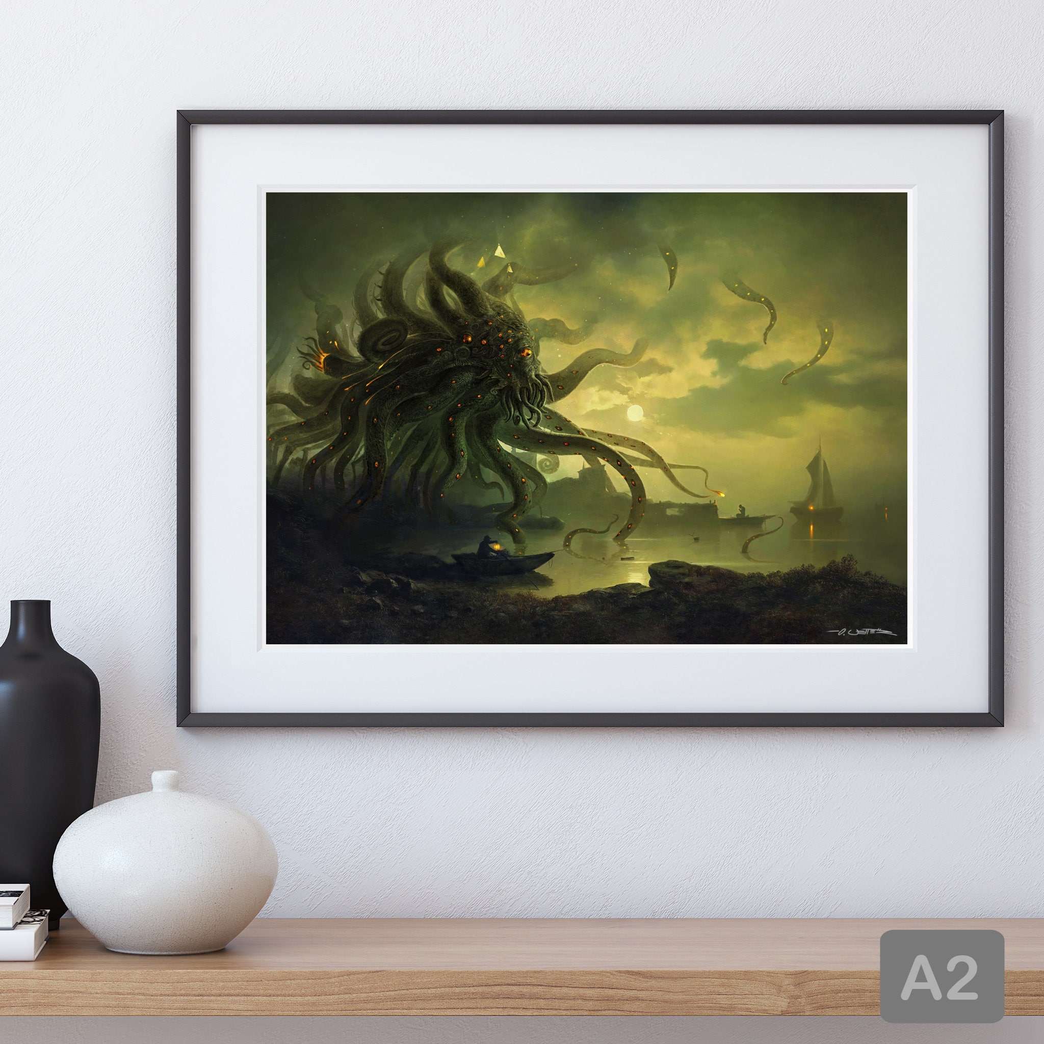 Art Print Shoggoth & H.P. Lovecraft at Moonlit Bay Printed - Etsy Australia