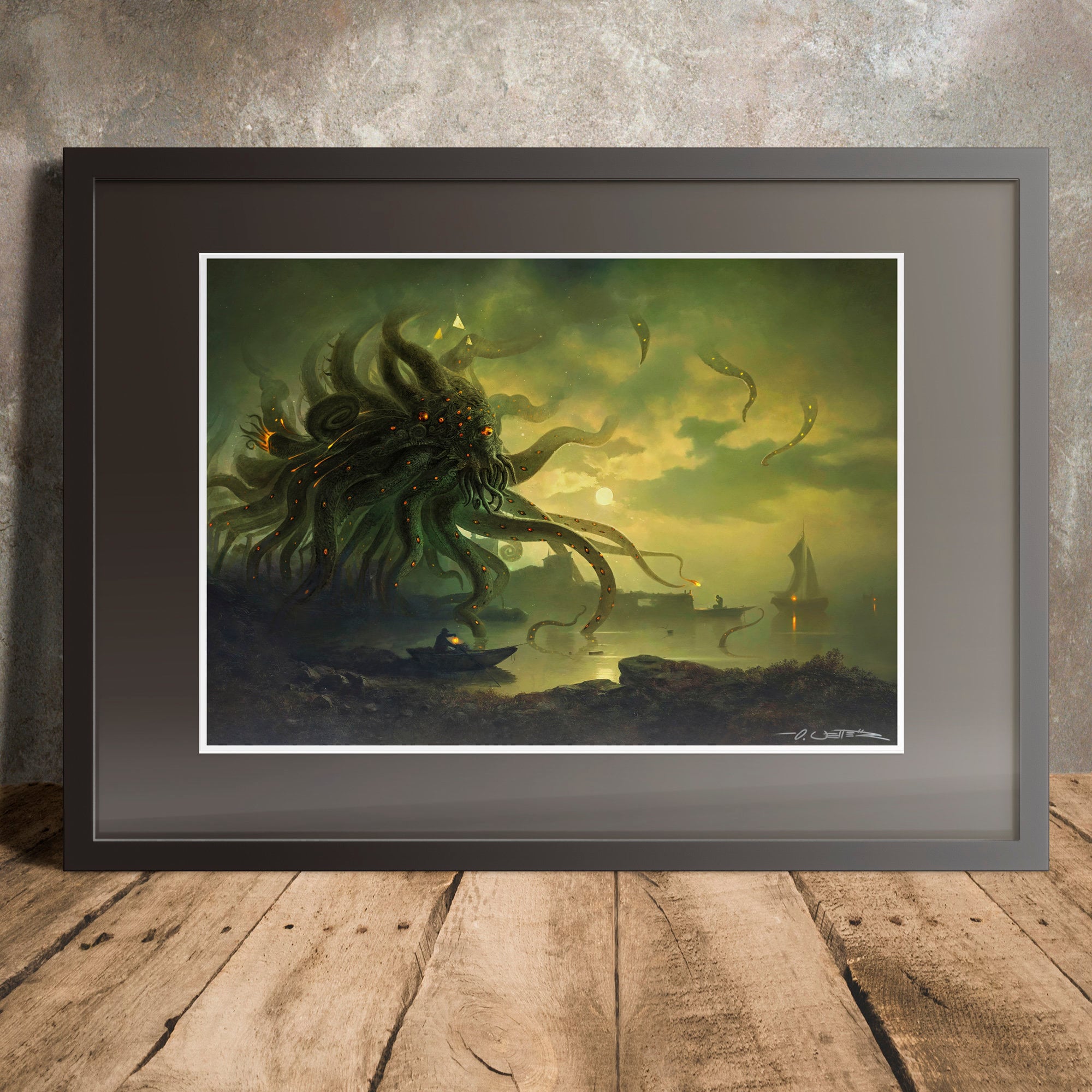 Art Print Shoggoth & H.P. Lovecraft at Moonlit Bay Printed - Etsy Australia