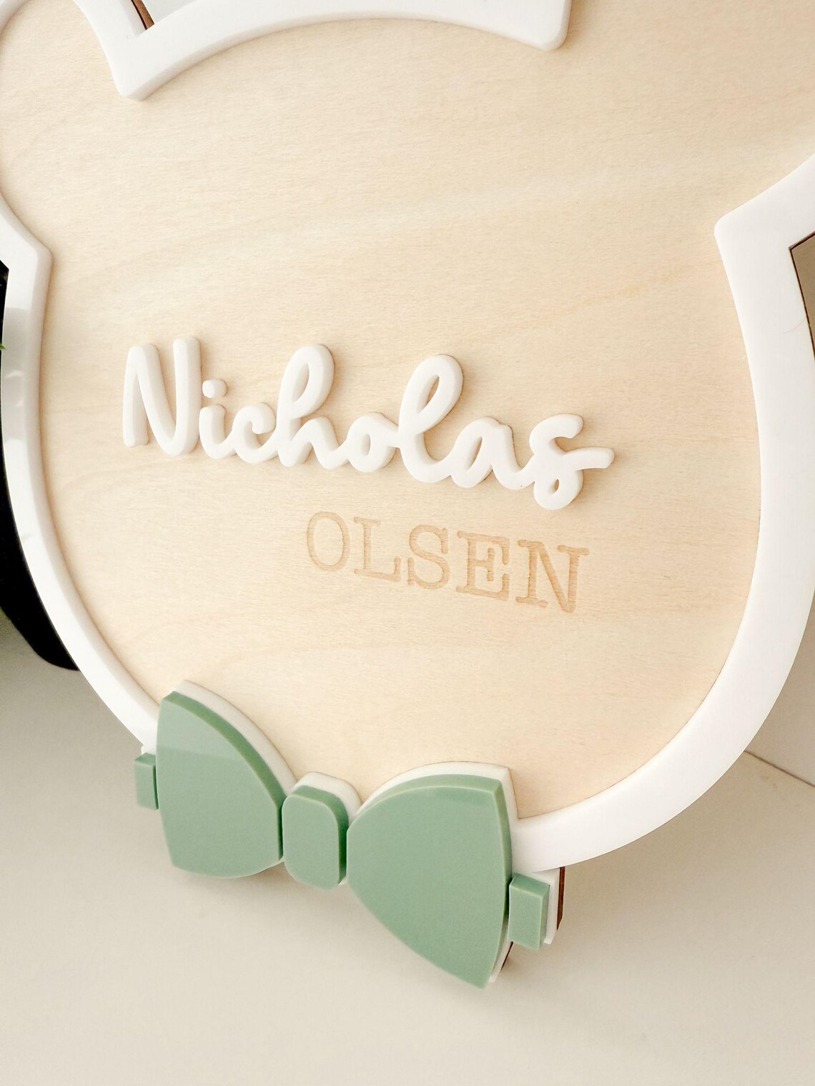Custom Boy Bear Name Plaque: Wooden Nursery Decor With Bow Tie - Etsy