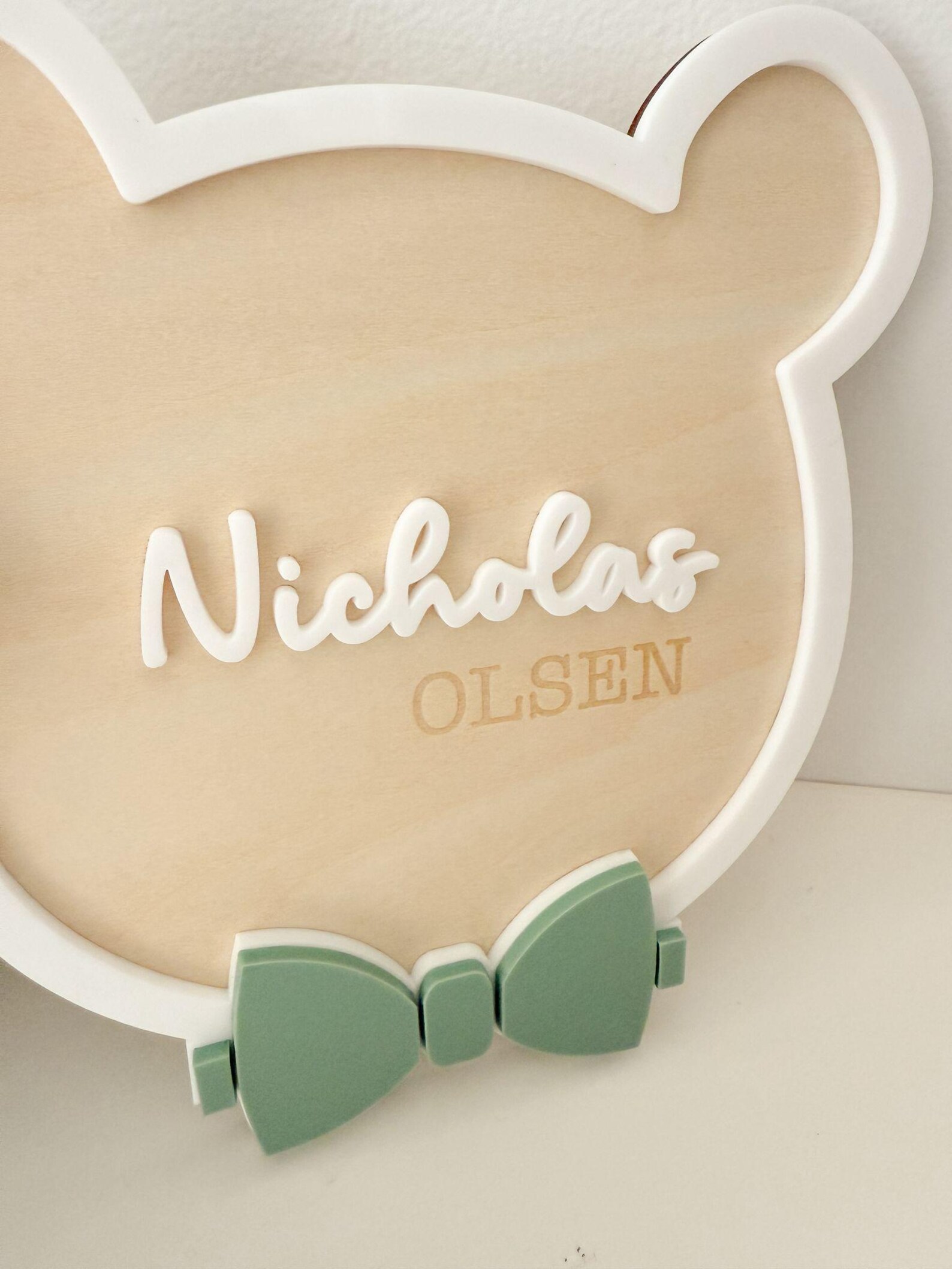 Custom Boy Bear Name Plaque: Wooden Nursery Decor With Bow Tie - Etsy