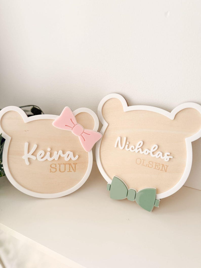 Custom Boy Bear Name Plaque: Wooden Nursery Decor With Bow Tie - Etsy