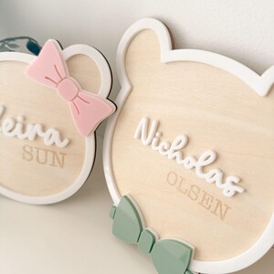 Custom Boy Bear Name Plaque: Wooden Nursery Decor With Bow Tie - Etsy