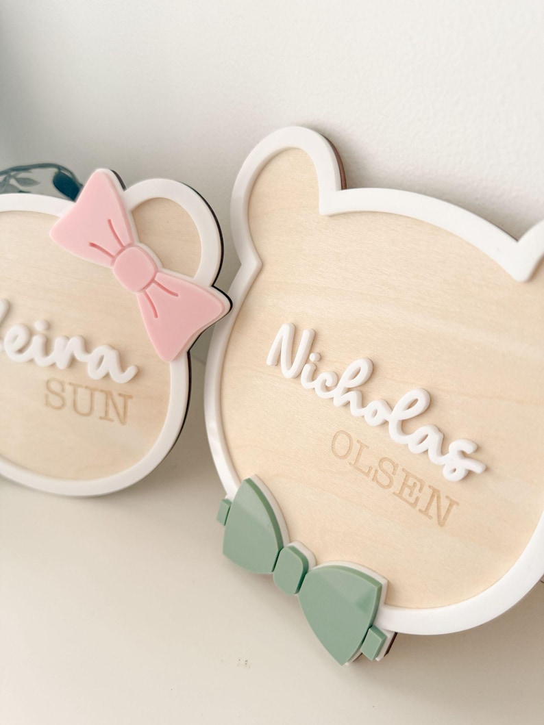 Custom Boy Bear Name Plaque: Wooden Nursery Decor With Bow Tie - Etsy