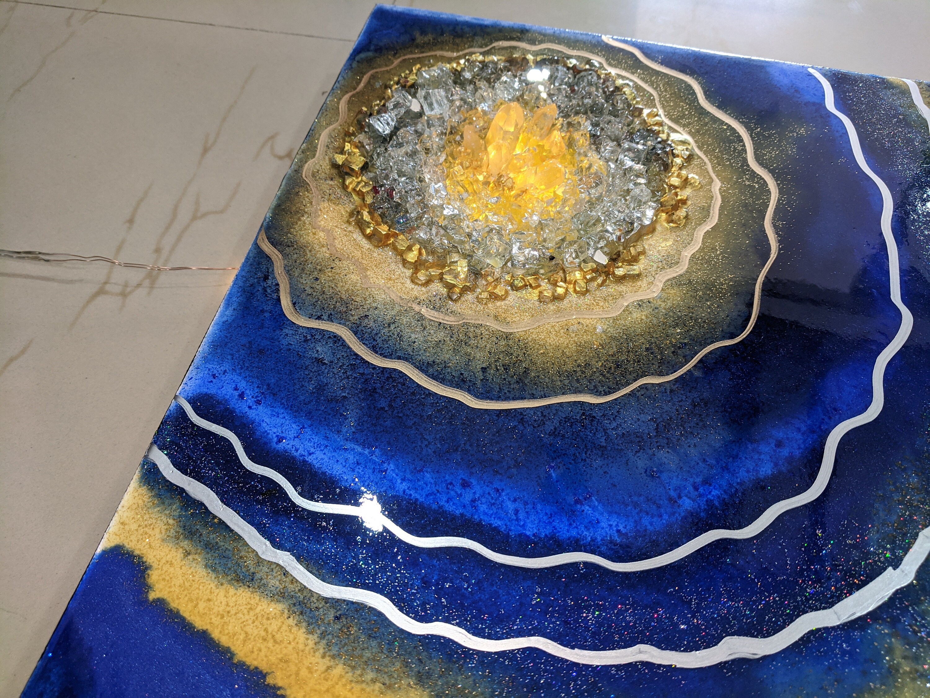 Resin Geode Art, Backlit Wall Decor, Azurite Druzy, Blue Resin Geode ...