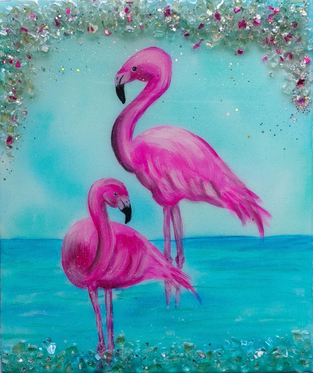 Flamingo Painting, Flamingo Art, Resin Art, Glitter Painting, Wall Art ...