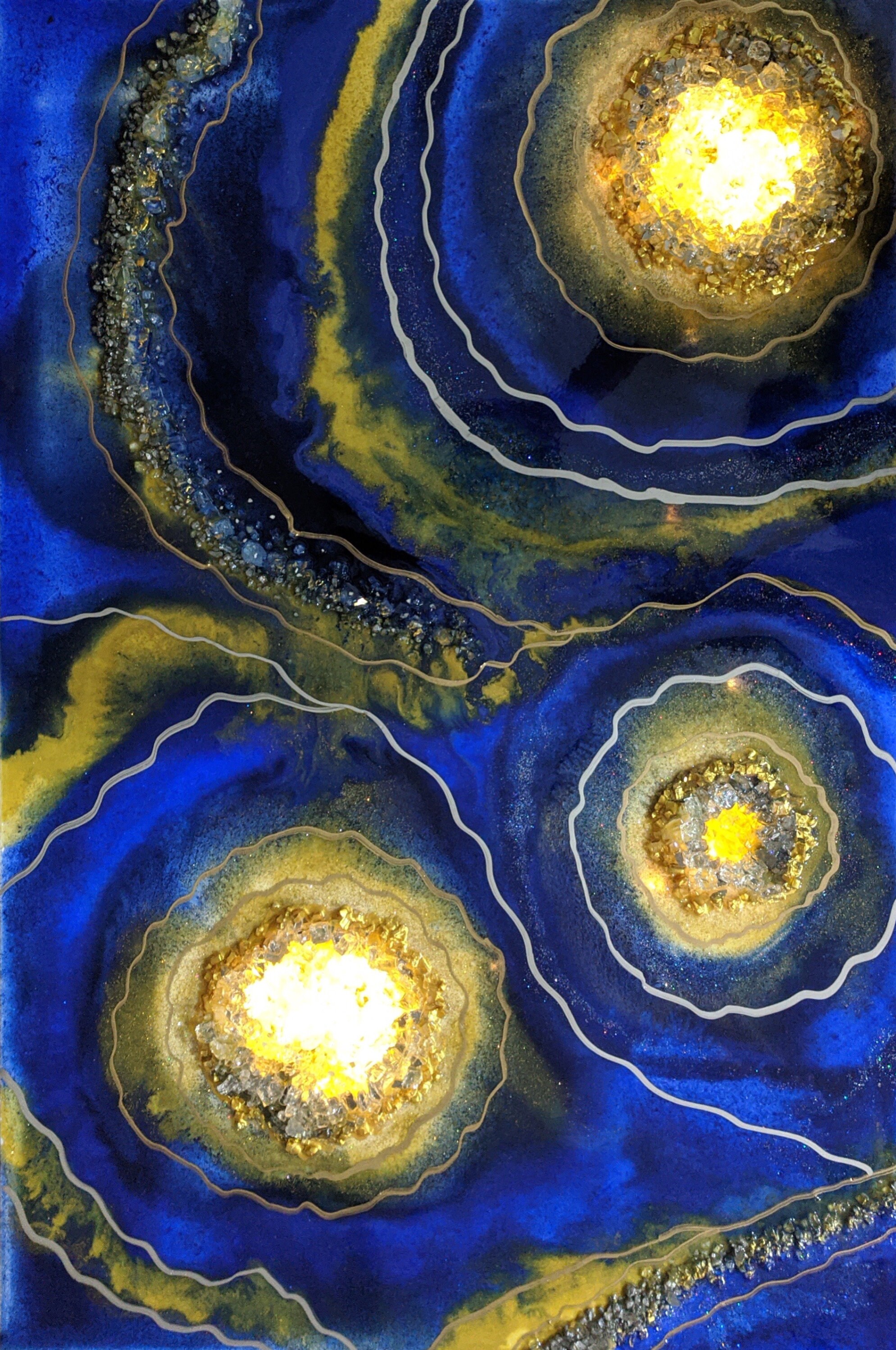 Resin Geode Art, Backlit Wall Decor, Azurite Druzy, Blue Resin Geode ...