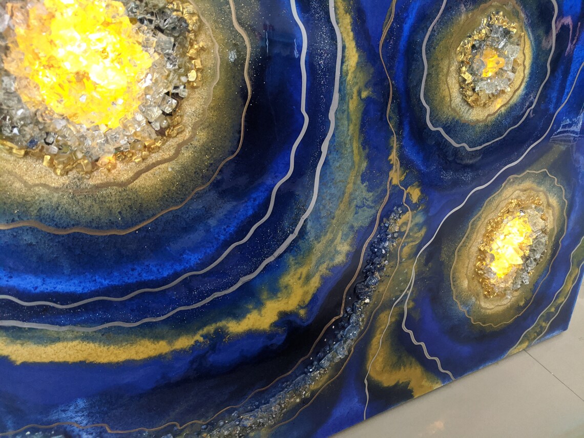 Resin Geode Art Backlit Wall Decor Azurite Druzy Blue Resin - Etsy