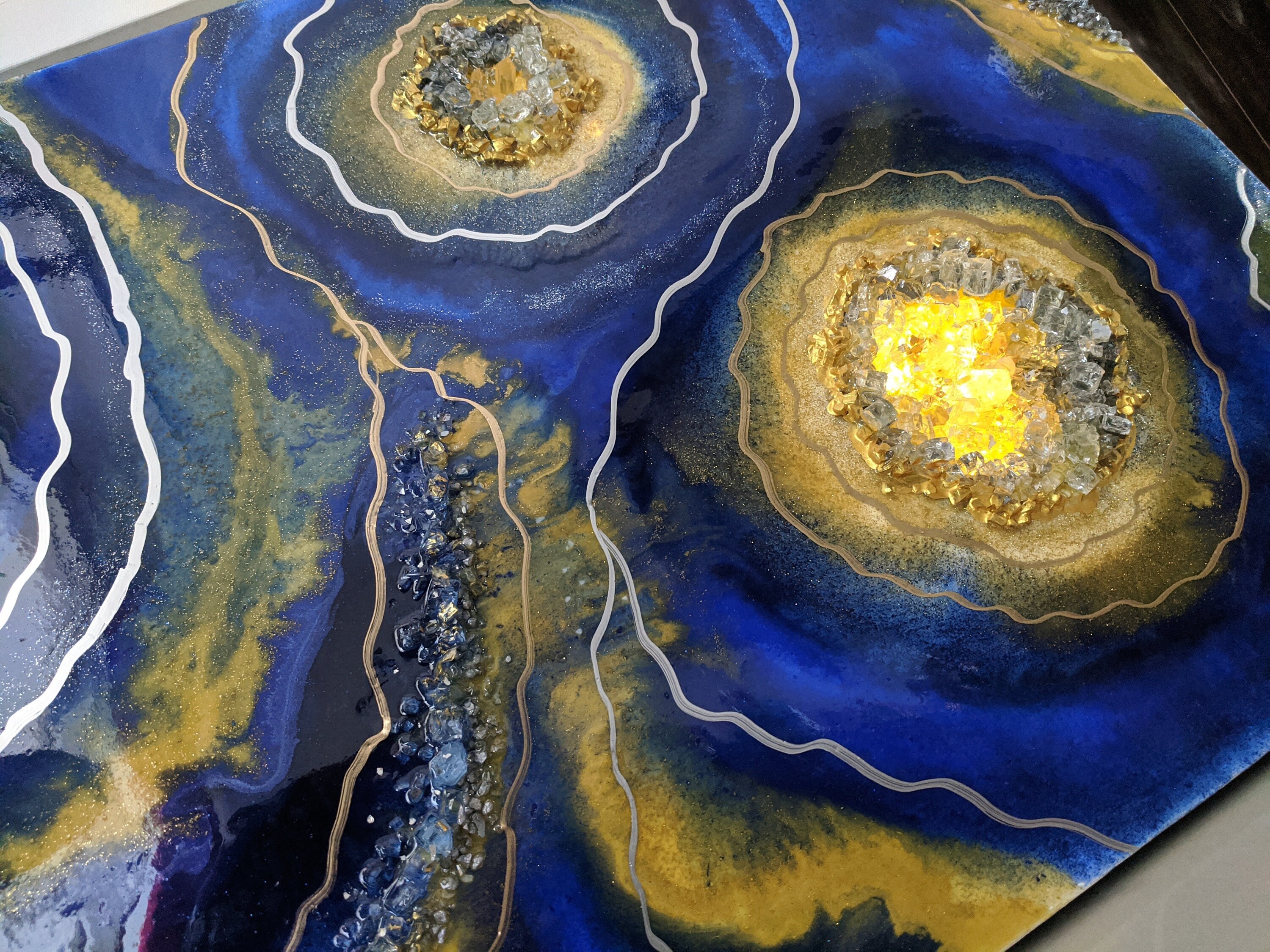 Resin Geode Art, Backlit Wall Decor, Azurite Druzy, Blue Resin Geode ...