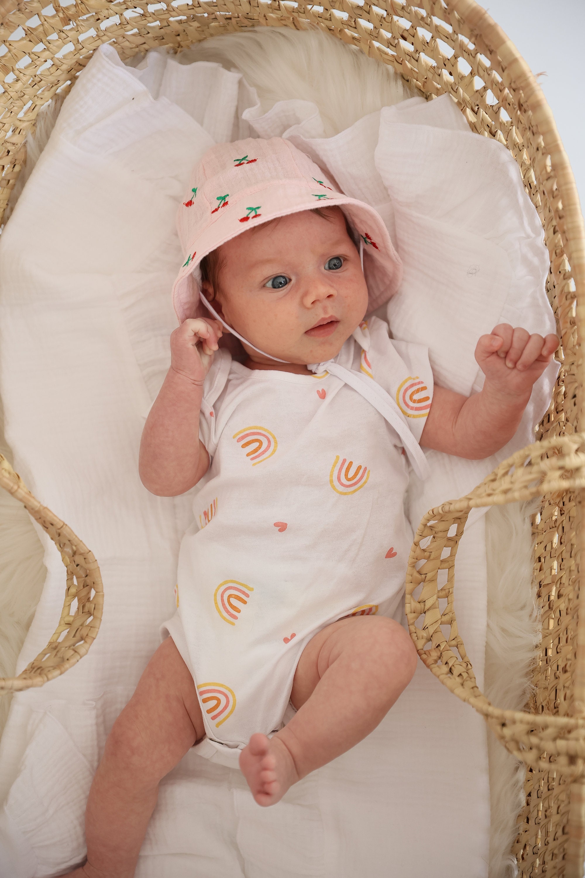 Baby Handmade Panama With Daisy and Cherry Embroidery, With Bow ...