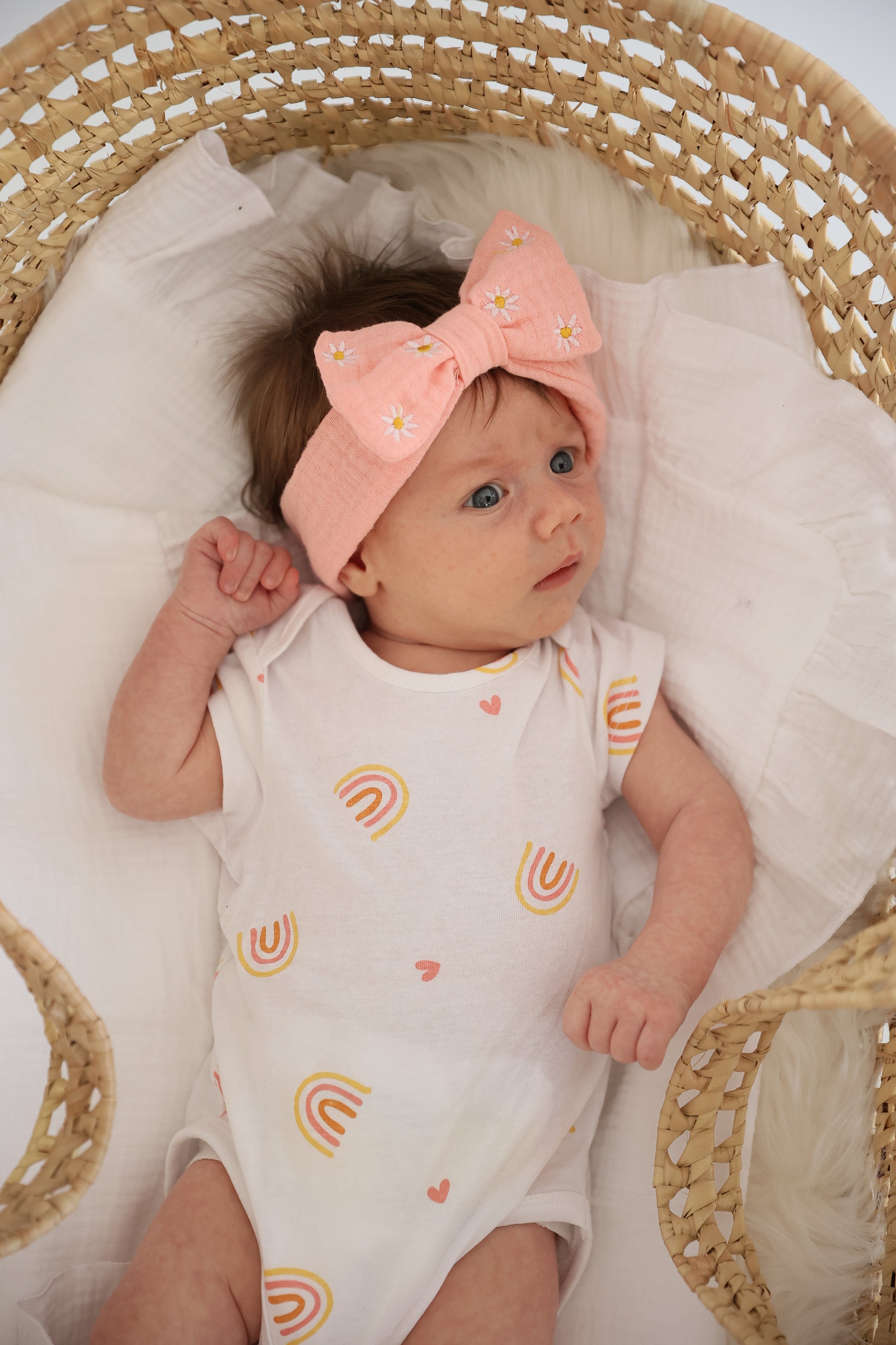 Baby Handmade Panama With Daisy and Cherry Embroidery, With Bow ...