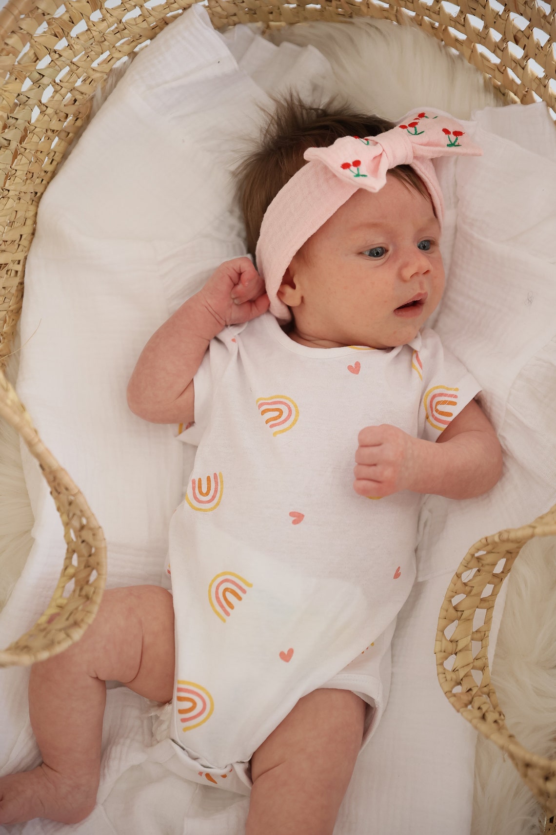 Baby Handmade Panama With Daisy and Cherry Embroidery, With Bow ...
