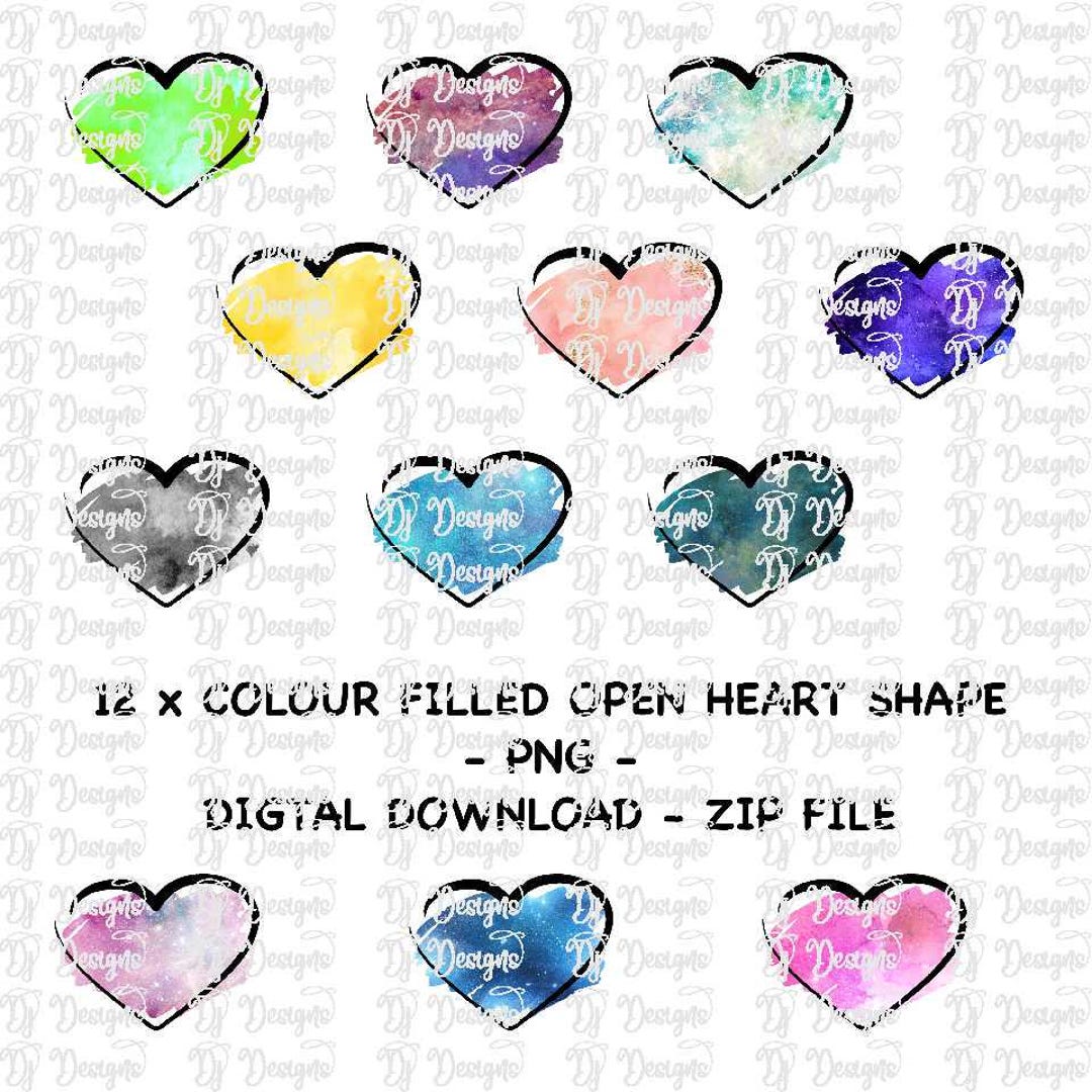 12 X Colour Filled Open Heart Shape | Digital Art | Creative ...