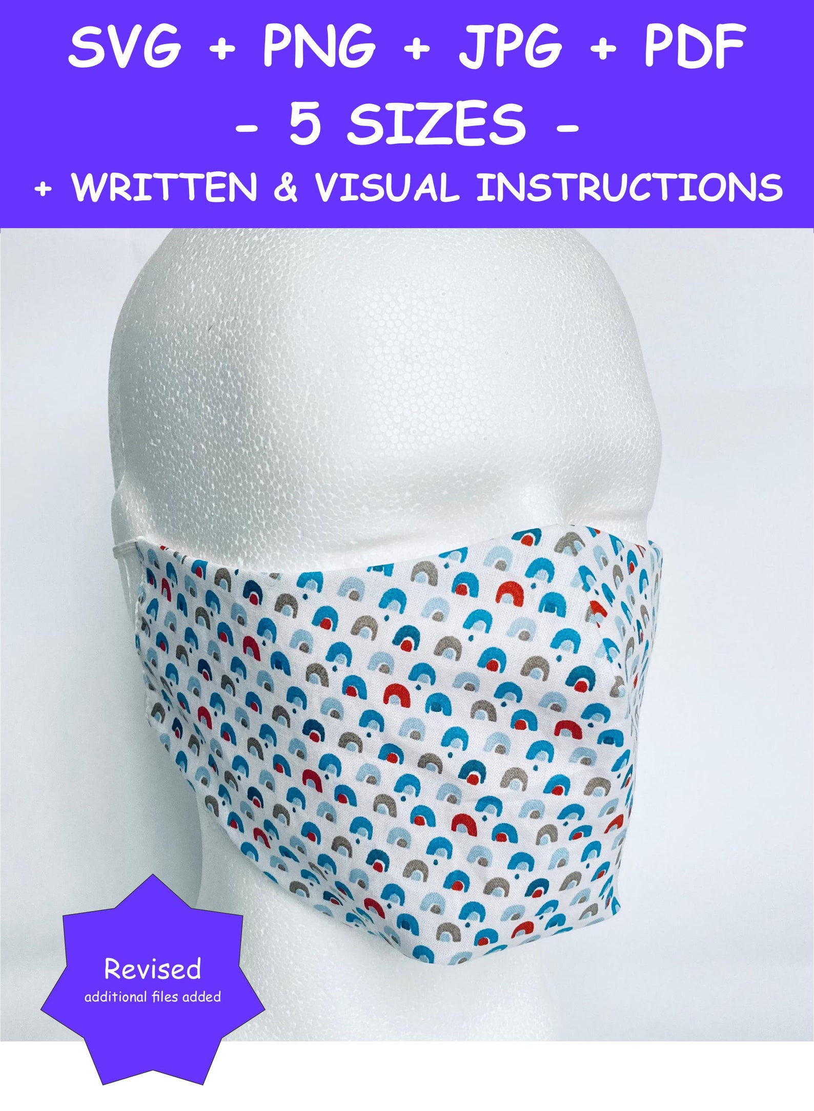 Face Mask Pattern Template Face Mask Sewing Pattern Digital Download 5 ...