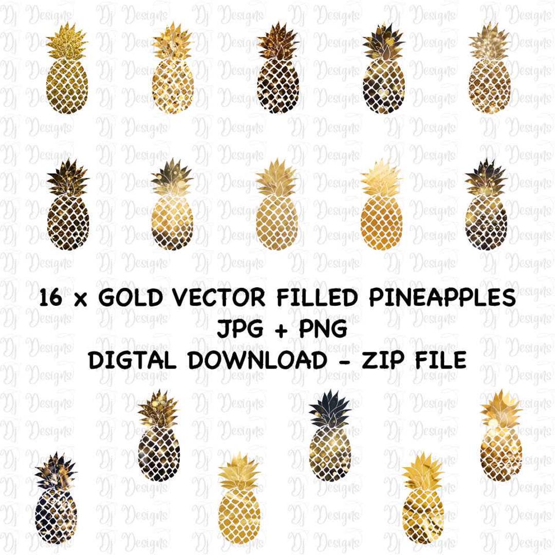 16 X Gold Vector Filled Pineapples | Digital Clipart | Scrapbooking ...