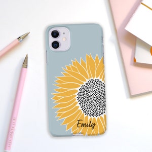 Sunflower Print on a Pastel Blue Phone Case Personalised With - Etsy