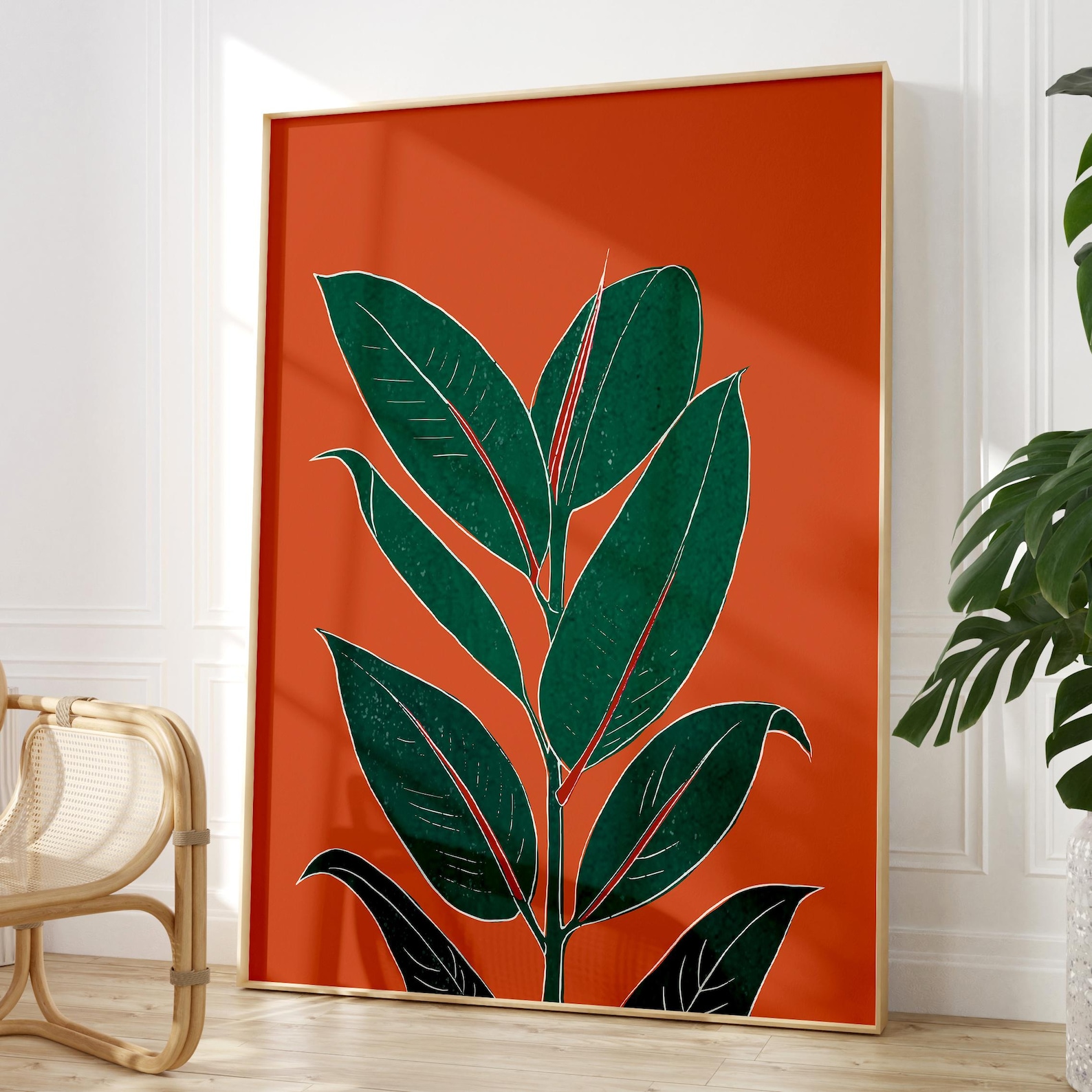 Burnt Orange Botanical Snake Plant Print, Rust Wall Art for Kitchen ...