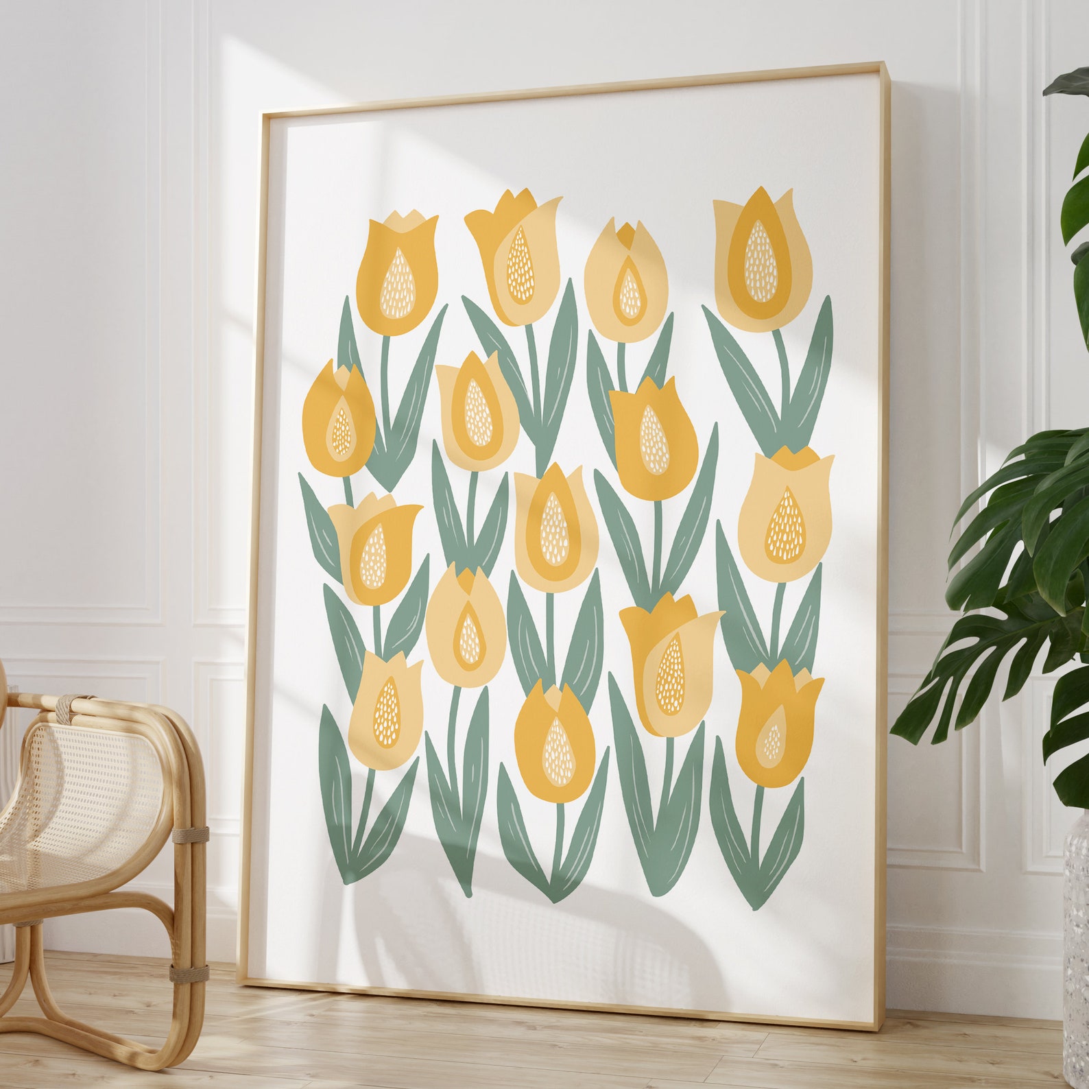 Retro Floral Tulip Print, Spring Flower Wall Art, Boho Botanical Wall ...