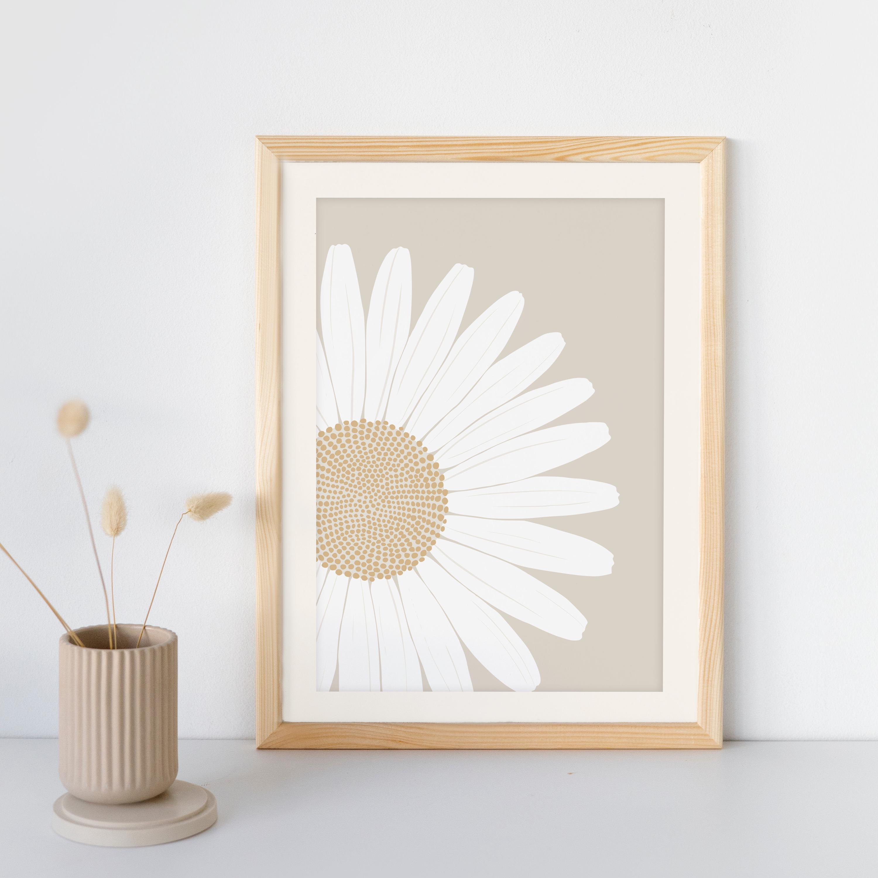 Minimalist Daisy Art Print, Neutral Floral Wall Decor, Modern Botanical ...