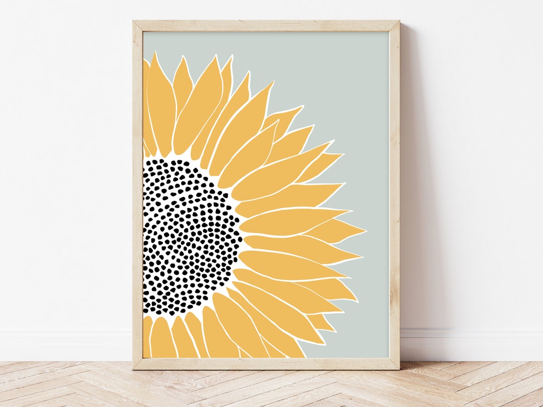 Sunflower Wall Art Print Sage Green Wall Decor A4 A3 - Etsy