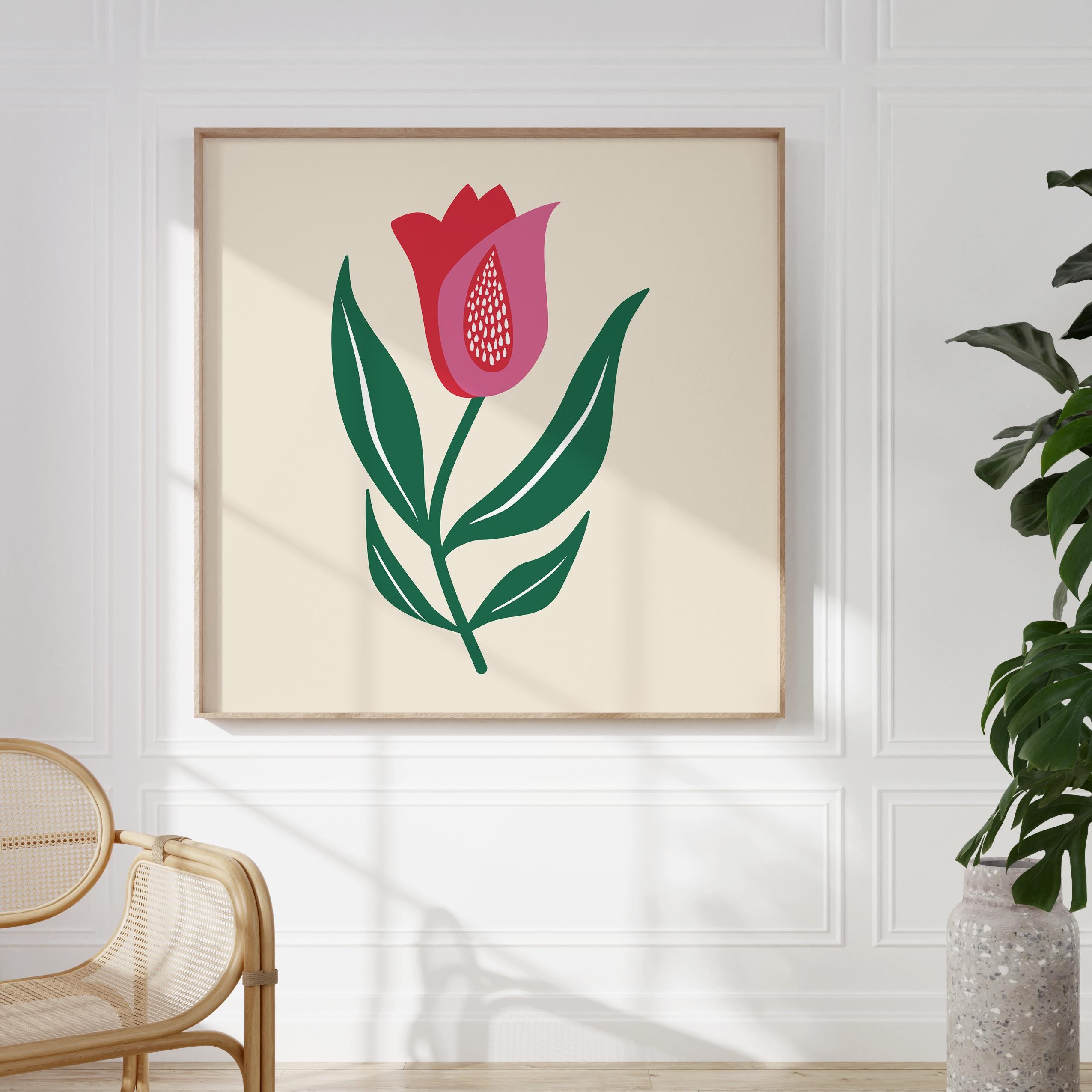 Square Tulip Art Print, Modern Floral Illustration - Etsy