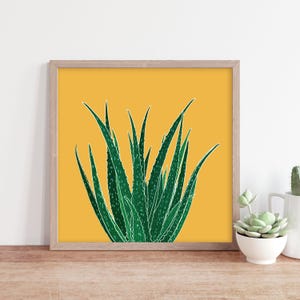 Aloe Vera Art Print: Green Botanical Illustration, Mustard Yellow Decor ...