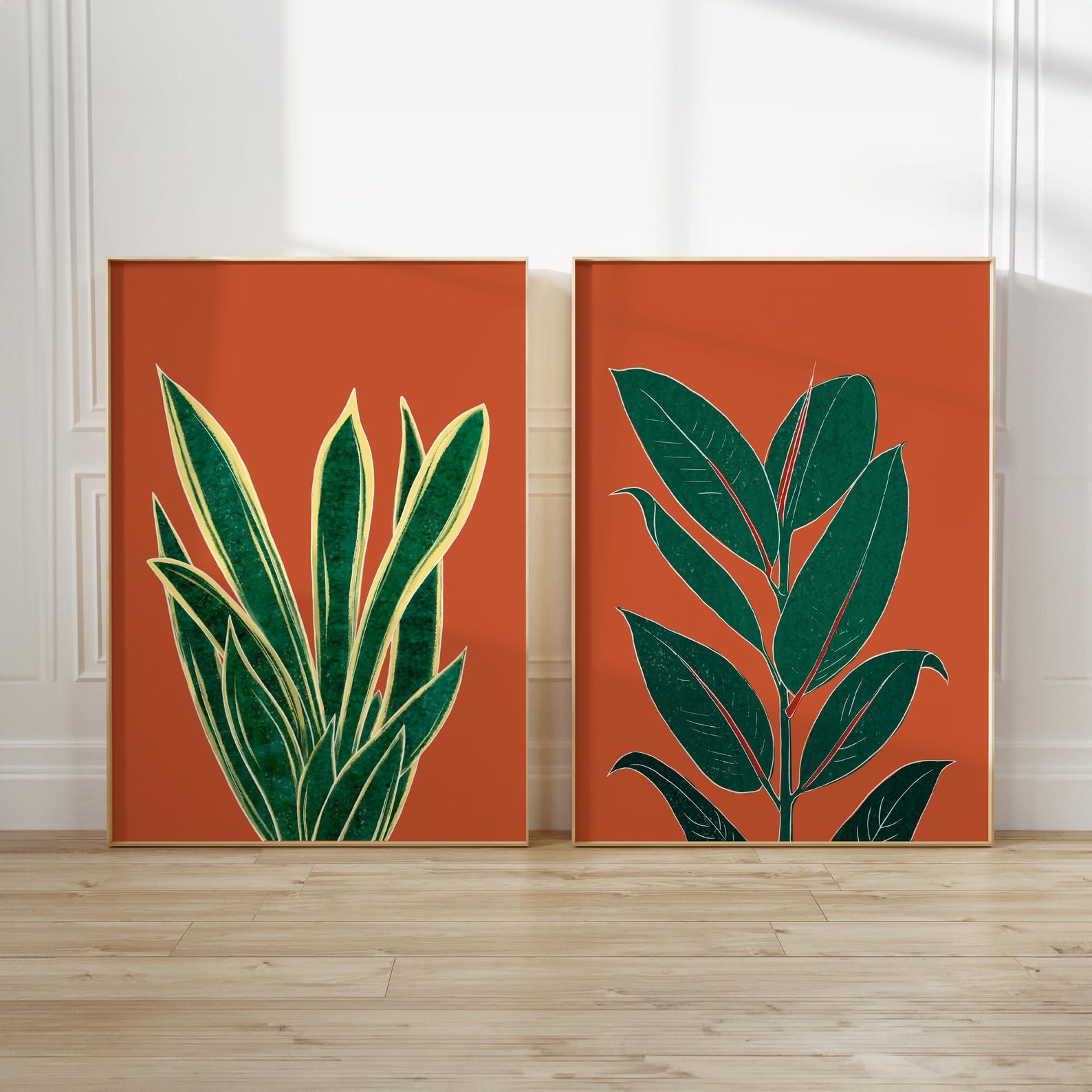 Burnt Orange Botanical Snake Plant Print, Rust Wall Art for Kitchen ...