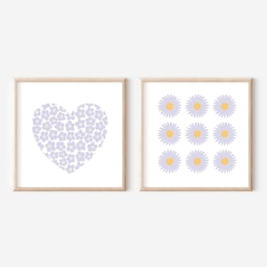 Set of 4 Square Art Prints, Lilac Floral Wall Art, Girls Bedroom Wall ...