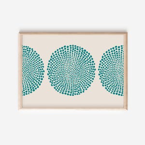 Modern Teal Blue Wall Art With Abstract Circular Dot Design ...