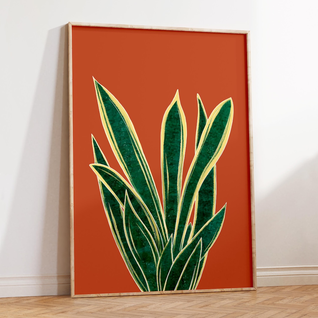 Burnt Orange Botanical Snake Plant Print, Rust Wall Art for Kitchen ...