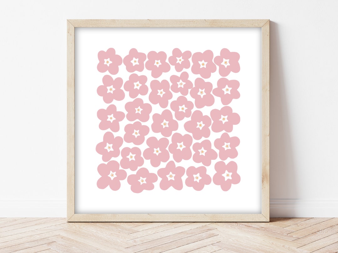 Pink Floral Art Print Retro Forget Me Not Wall Art Cute - Etsy