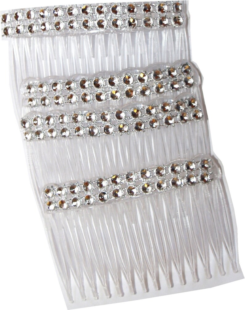 4 Pack of Clear Grip Hair Combs Slides 7cm With Diamontie Diamante ...