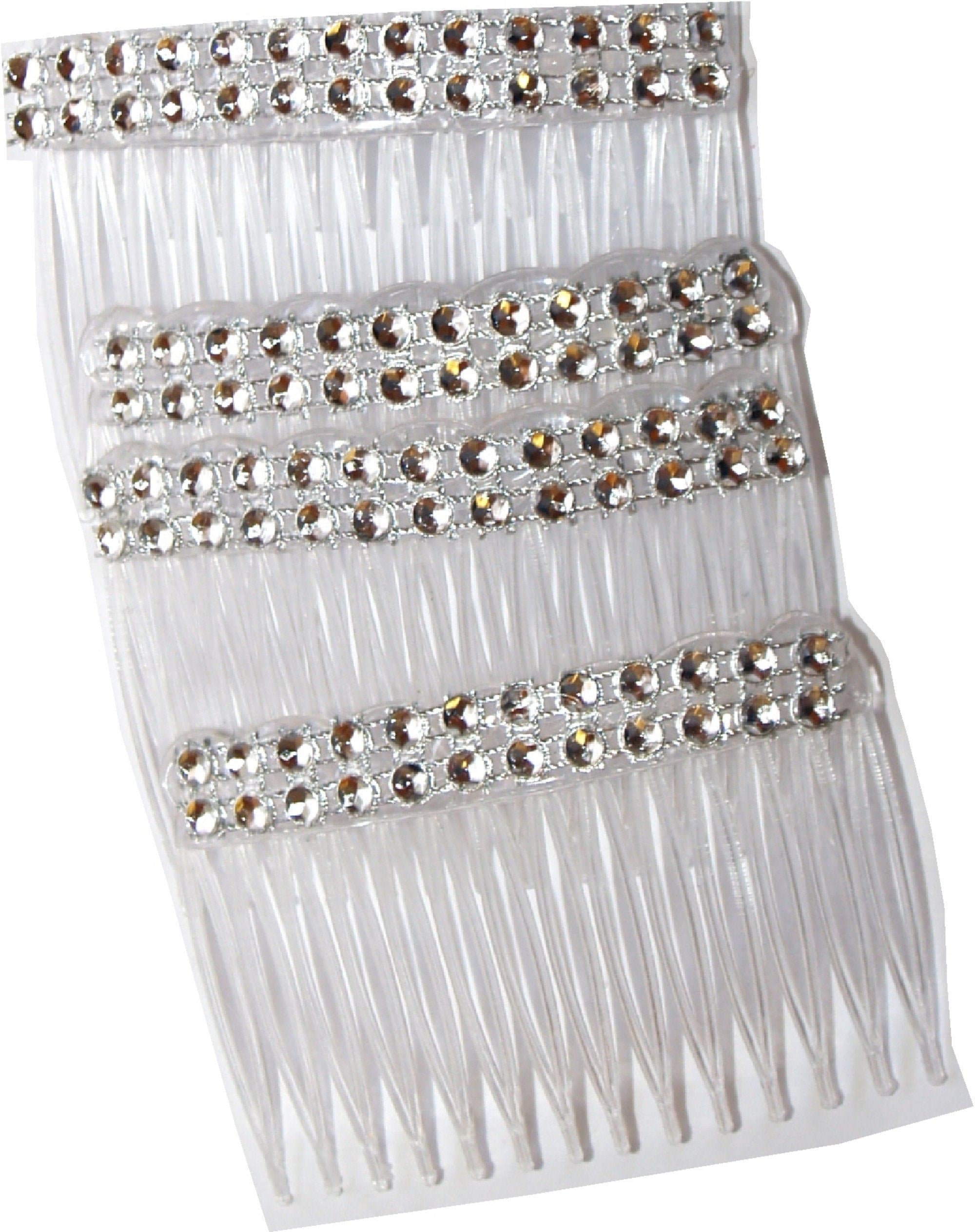 4 Pack of Clear Grip Hair Combs Slides 7cm With Diamontie Diamante ...