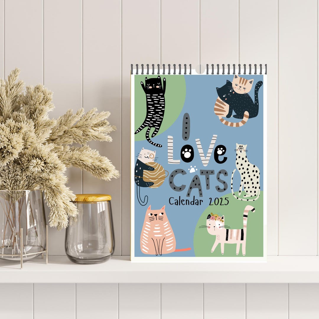 Personalised I Love Cats Calendar 20225, Cats 2025, Cat Wall Calendar ...