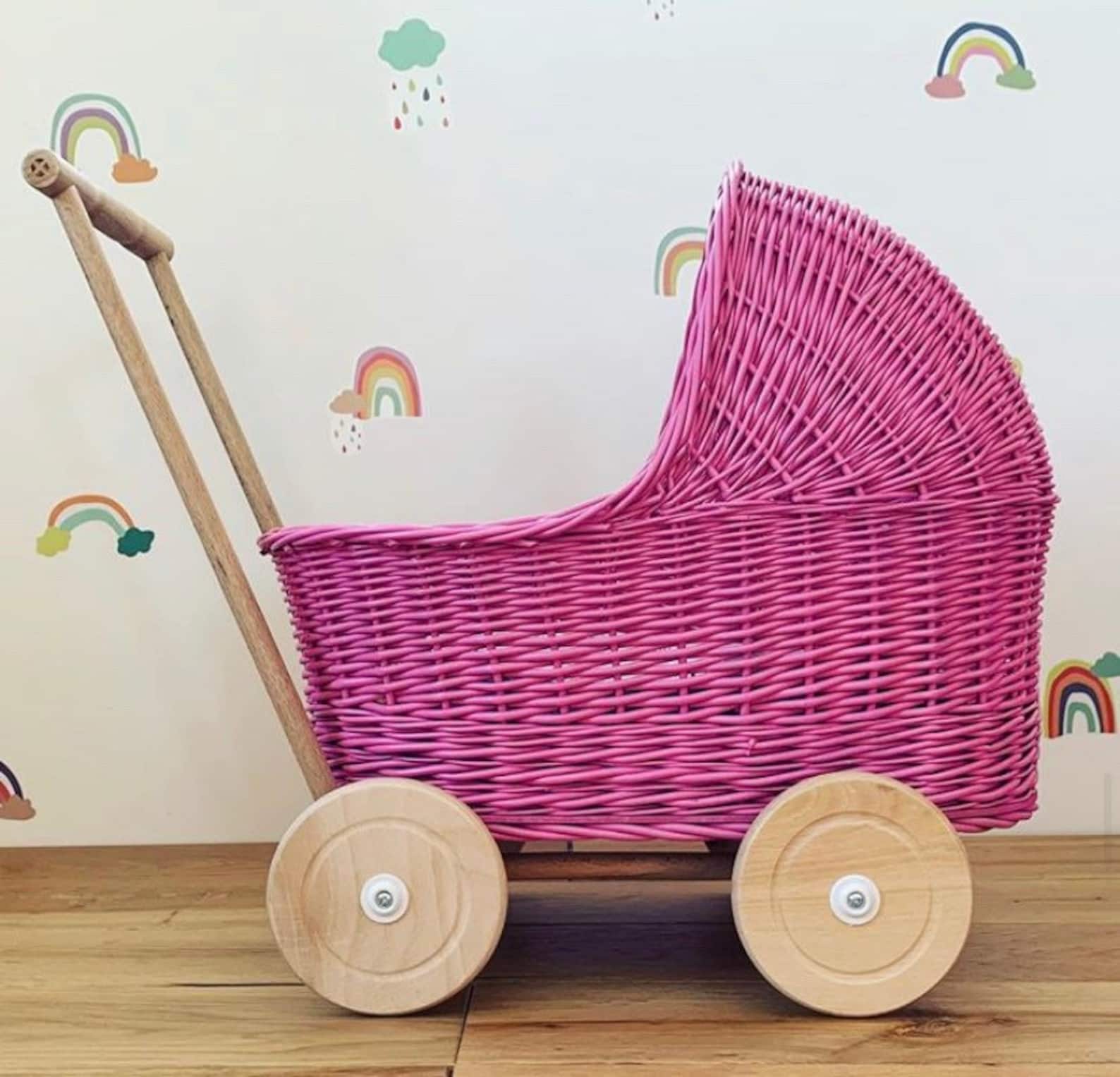 CUSTOMISABLE Handmade Natural Wicker Rattan Dolls Pram, Choose Your ...