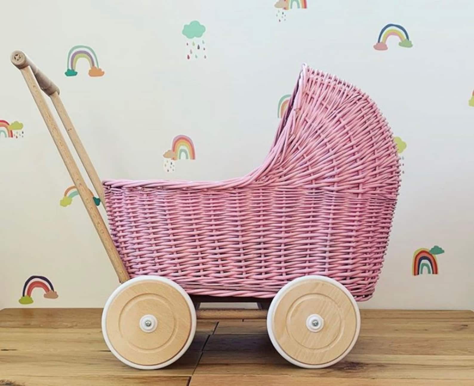 CUSTOMISABLE Handmade Natural Wicker Rattan Dolls Pram, Choose Your ...