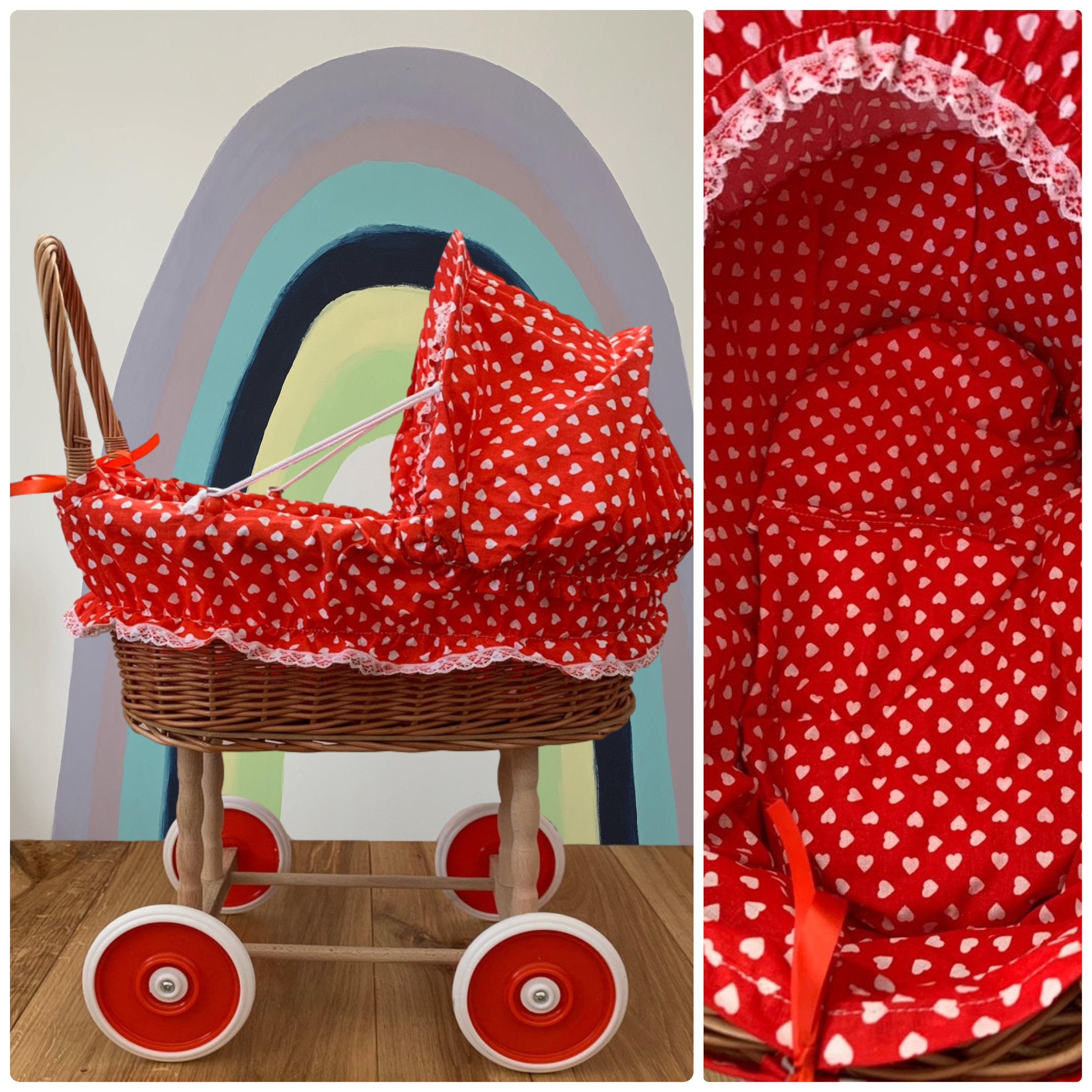 Handmade Natural Wicker Rattan Dolls Pram, Wooden Doll Pram, Toy Pram ...