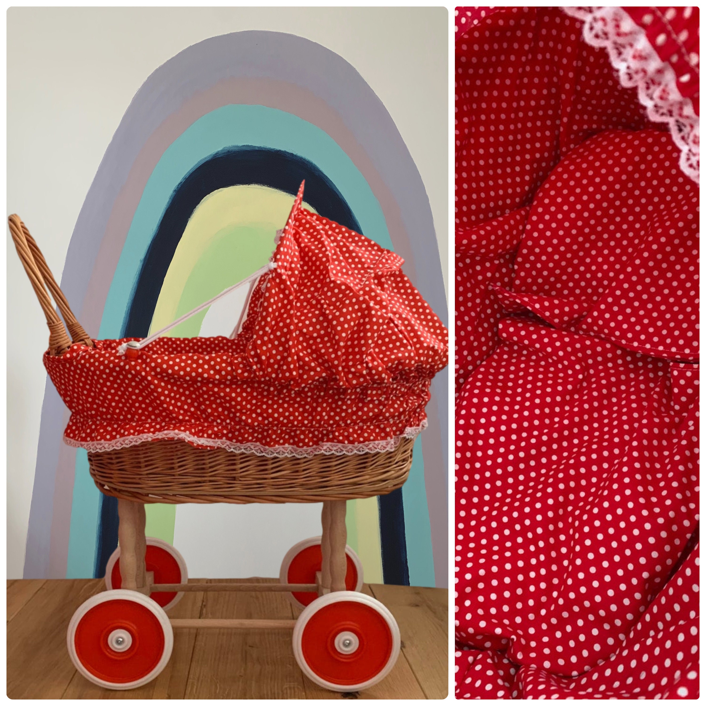 Handmade Natural Wicker Rattan Dolls Pram, Wooden Doll Pram, Toy Pram ...