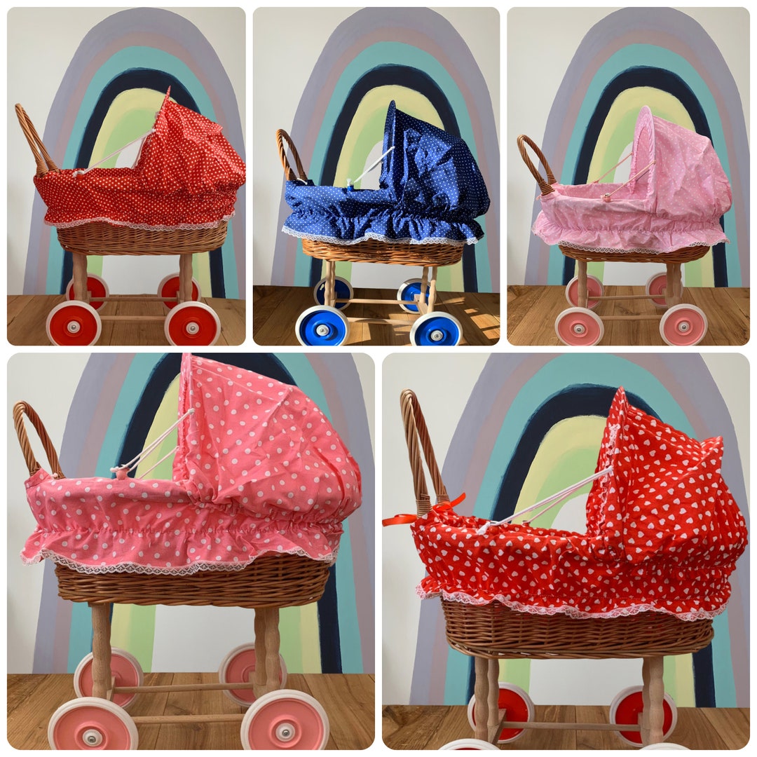 Handmade Natural Wicker Rattan Dolls Pram, Wooden Doll Pram, Toy Pram ...